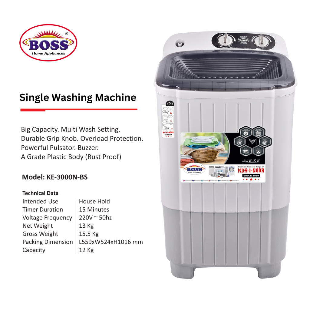 KE-3000-N-15-BS-Gray Single Washing Machine - BOSS Home Appliances